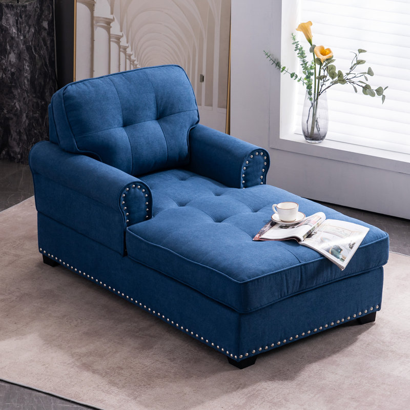 Kasper Upholstered Chaise Lounge Red Barrel Studio Fabric Blue